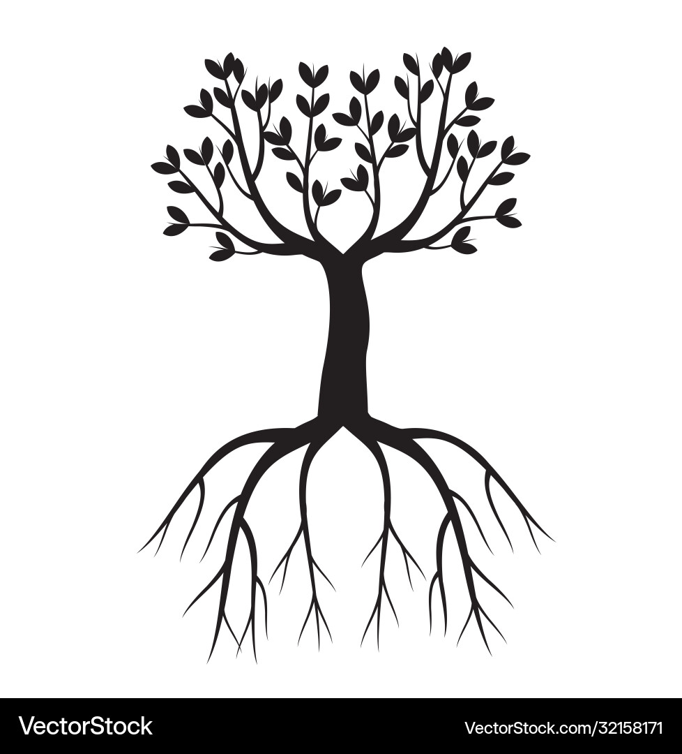 Black tree with leaves outline Royalty Free Vector Image
