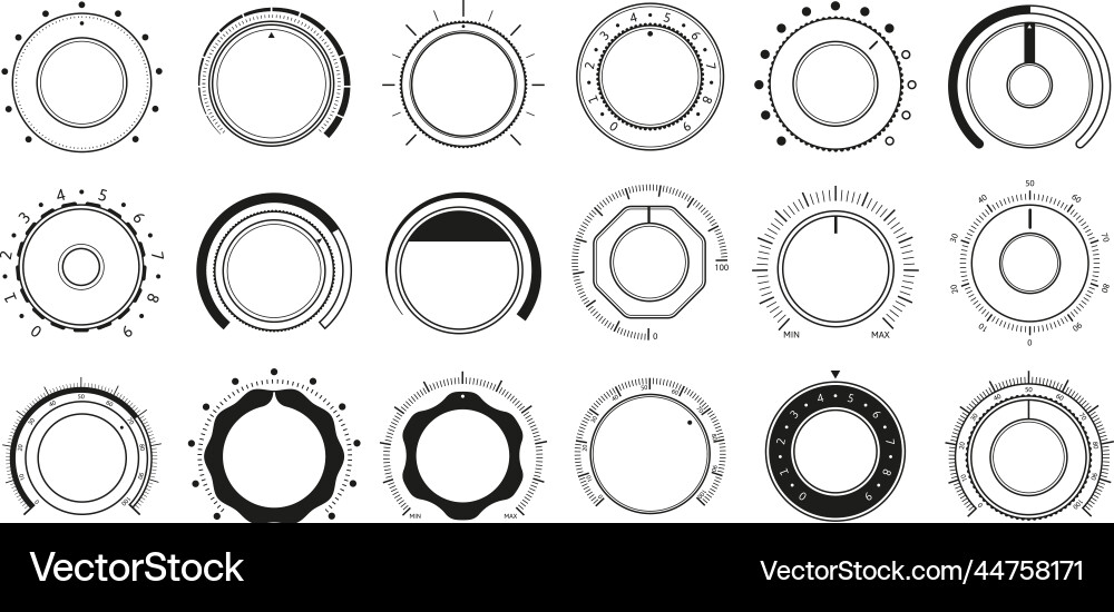 Volume Adjustment Dials - Round Knobs Royalty Free Vector