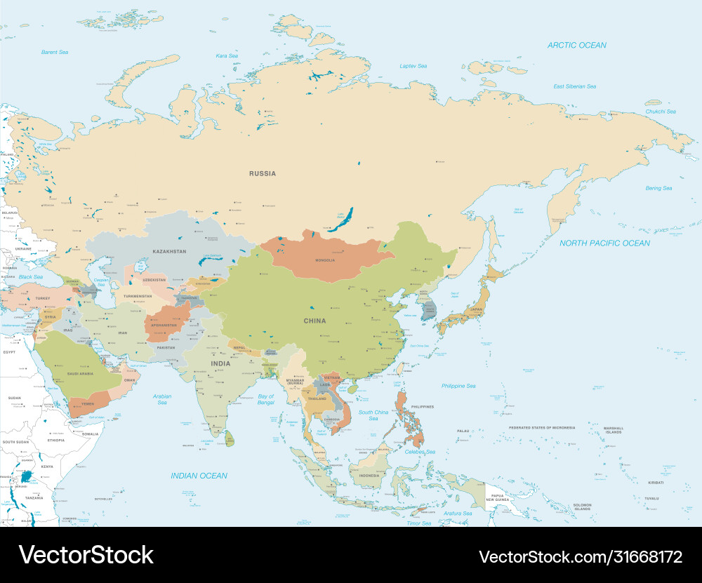 Asia Continent Map Royalty Free Vector Image - VectorStock