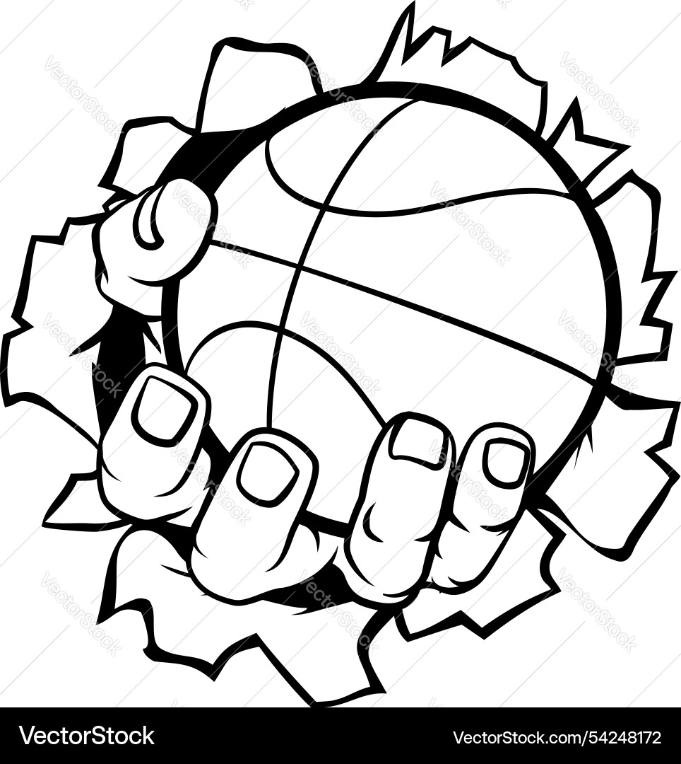 Basketball ball hand ripping background Royalty Free Vector