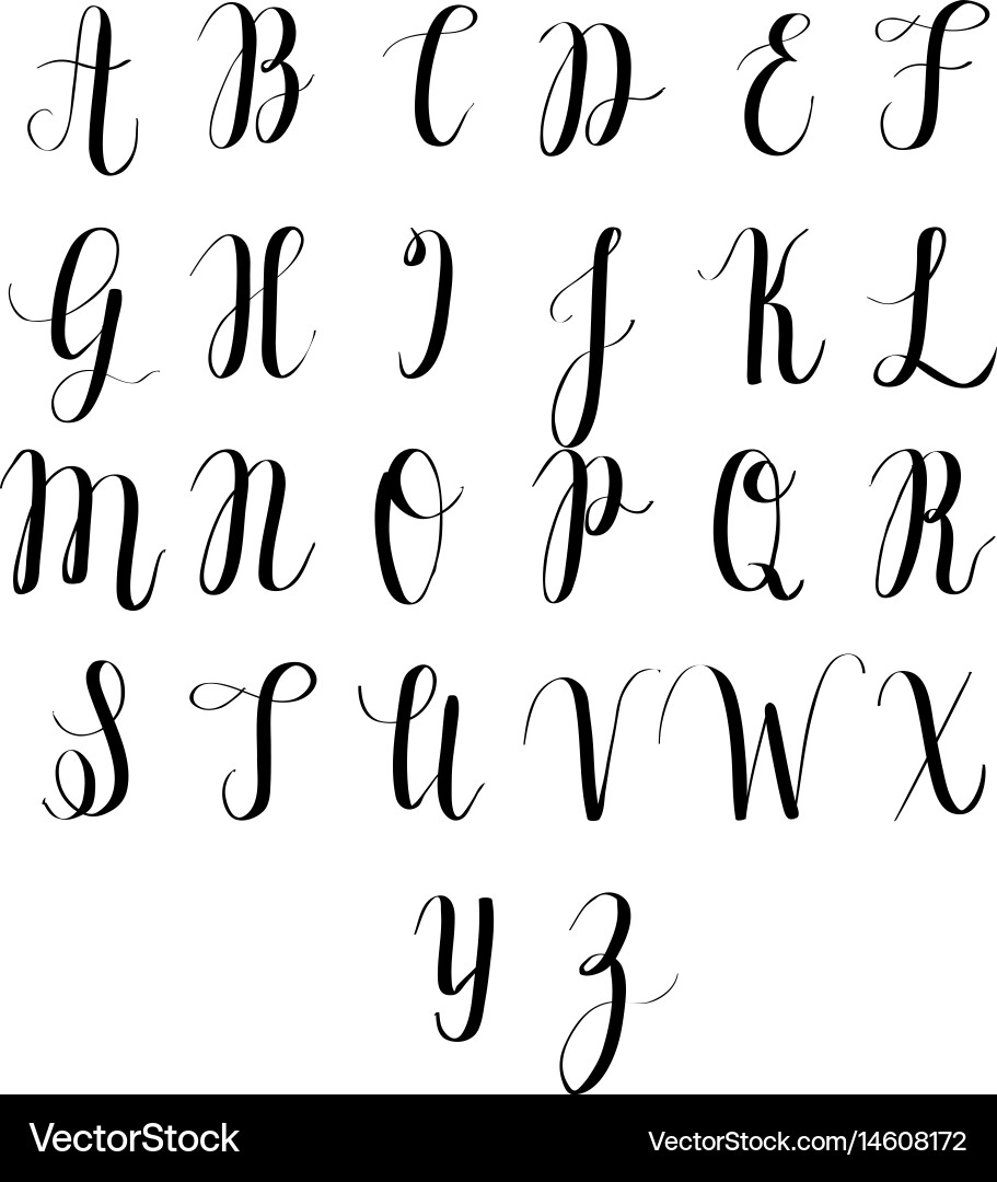 Digitally drawn calligraphy alphabet Royalty Free Vector