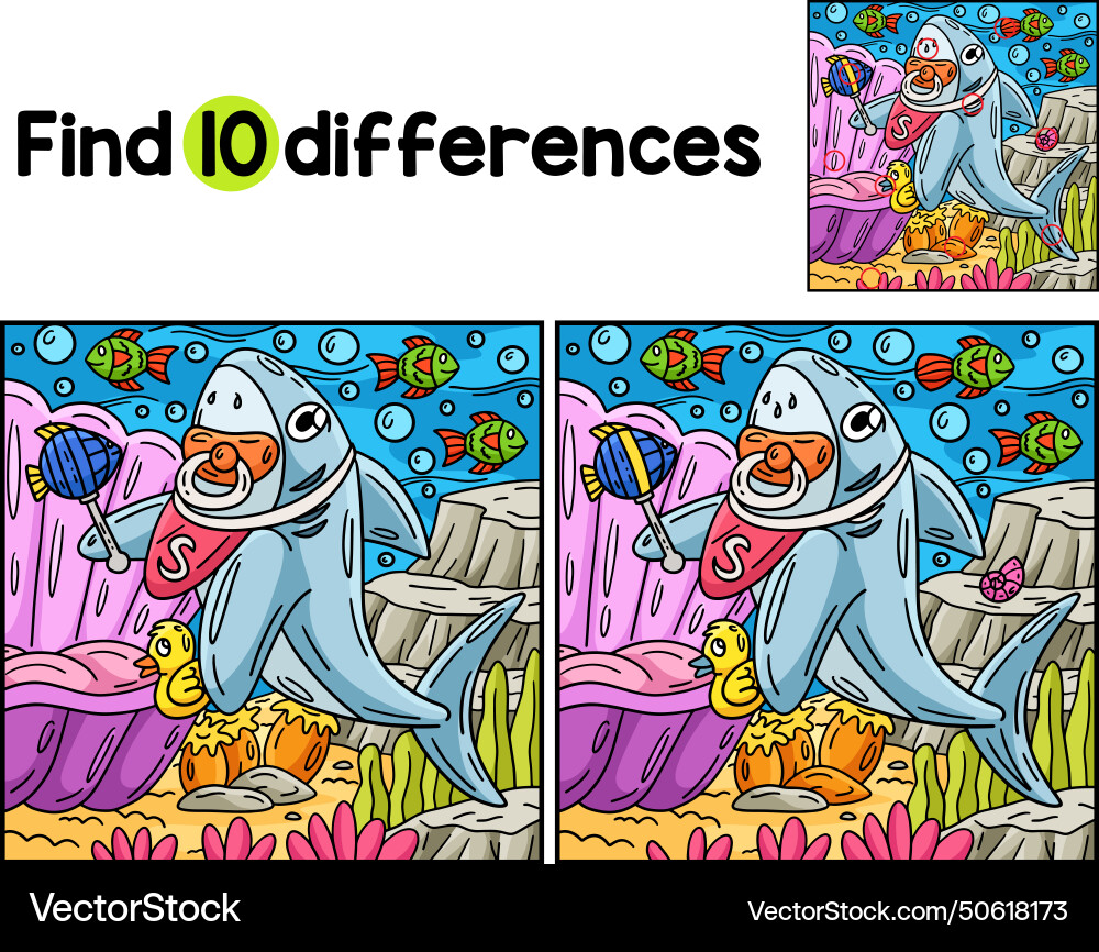 Baby shark find the differences Royalty Free Vector Image