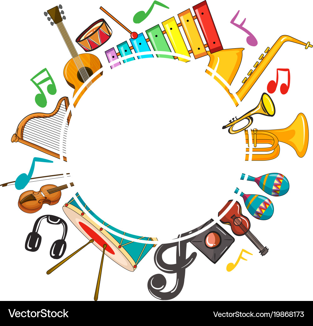 Border template with musicnotes and instruments Vector Image