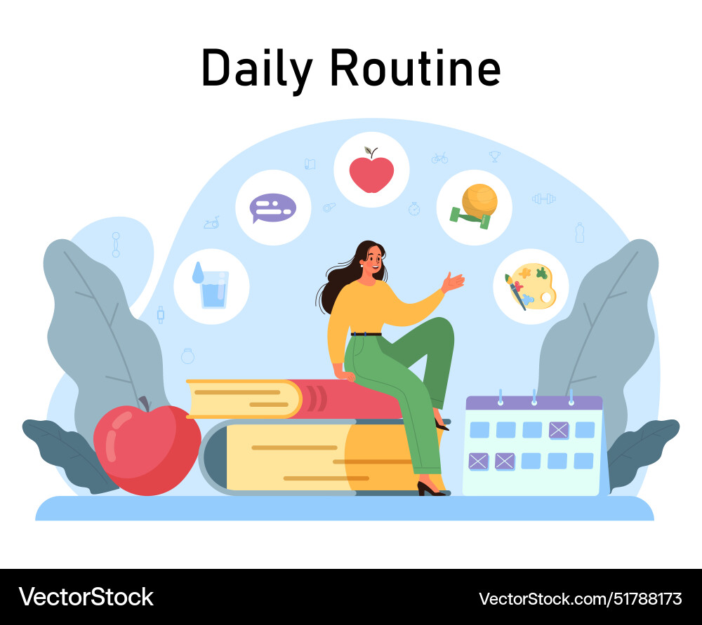 Female character daily routine and schedule Vector Image