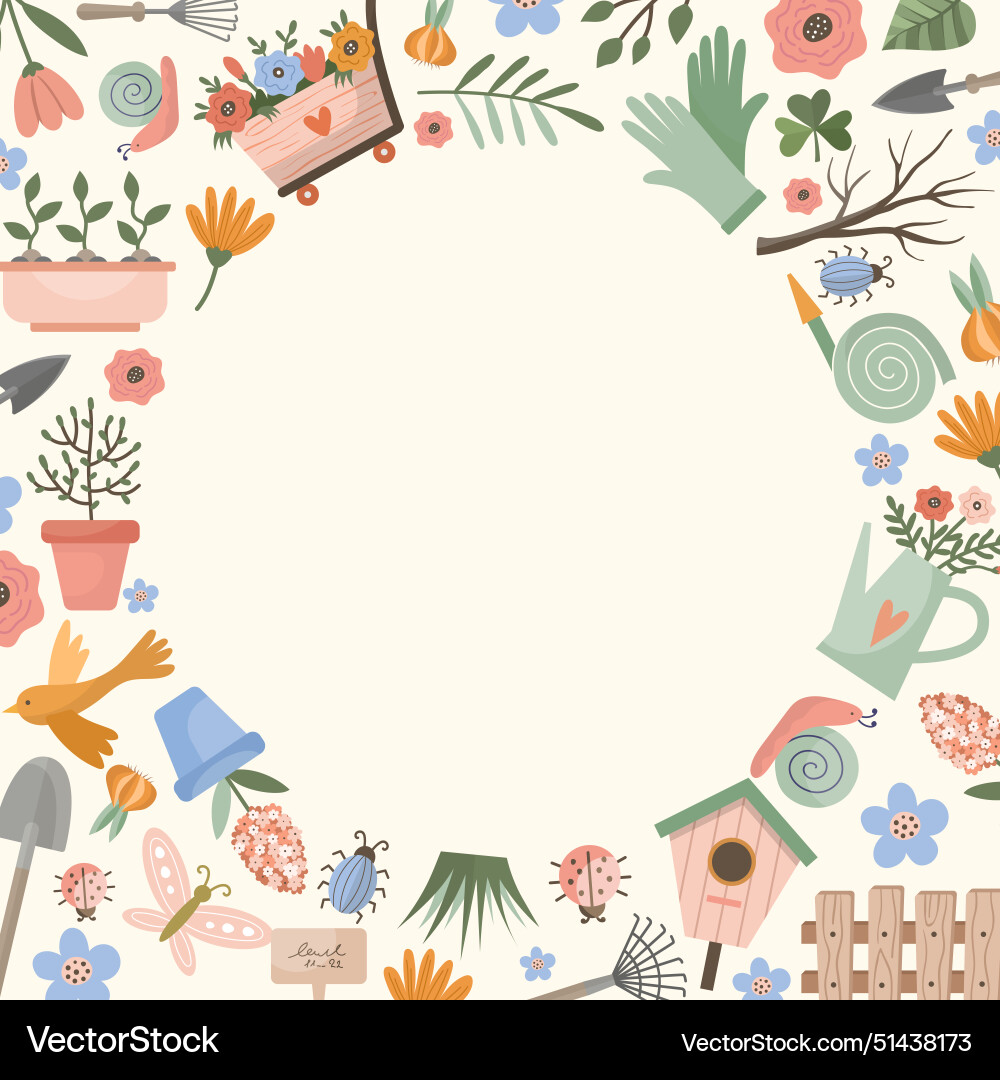 Spring round frames flowers insects birds Vector Image