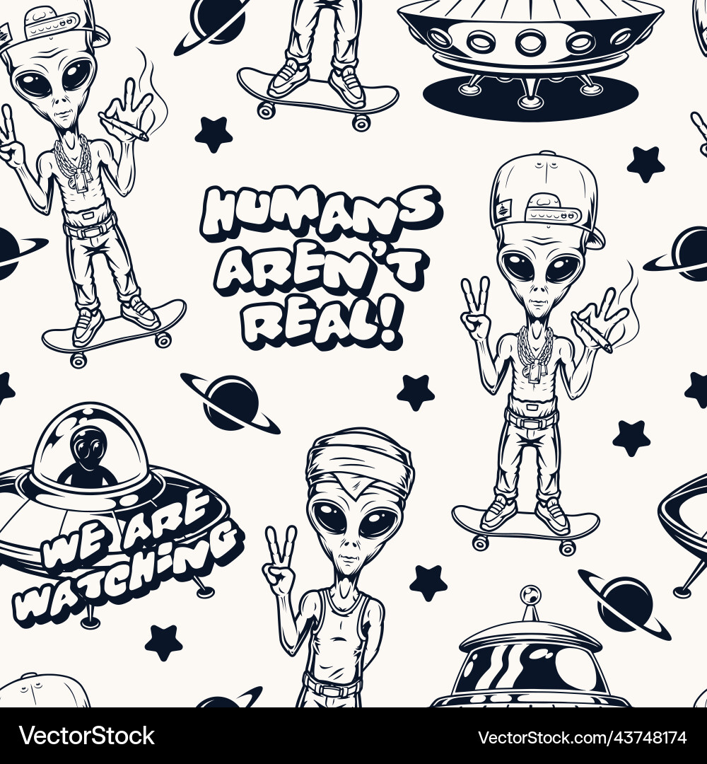 Alien vintage seamless pattern monochrome Vector Image