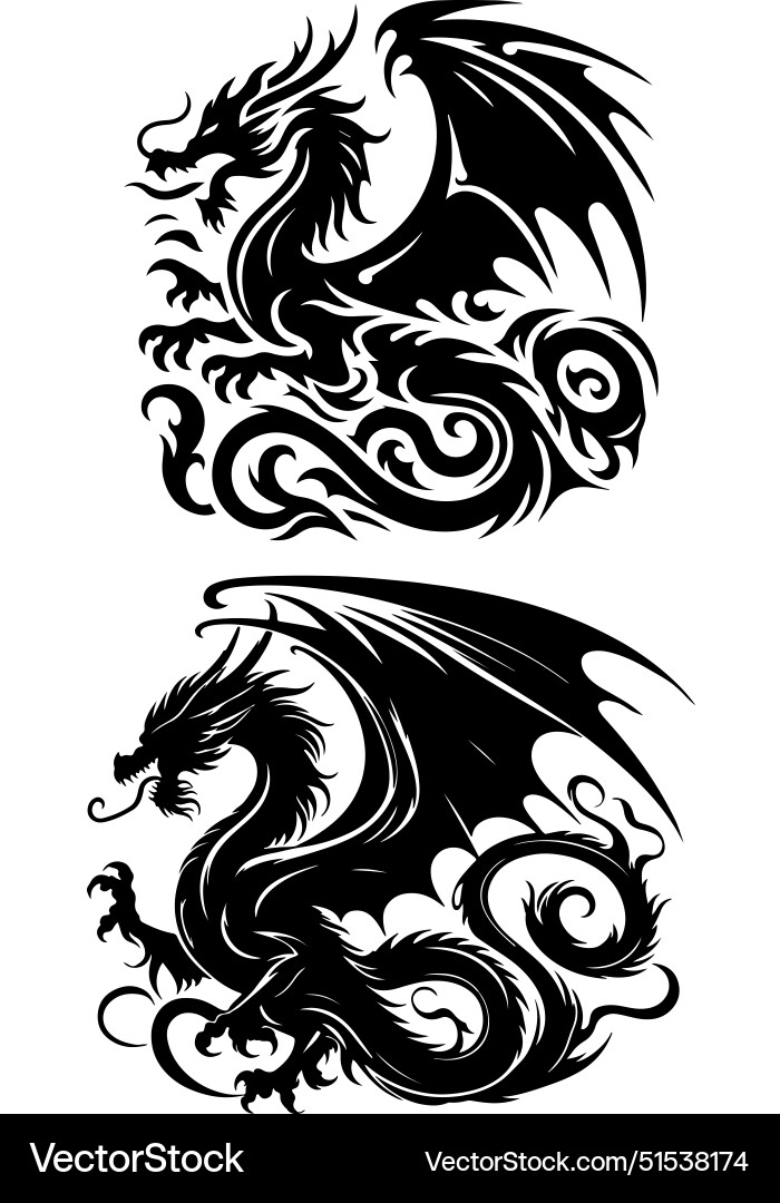 Dragon - silhouette- dragons Royalty Free Vector Image