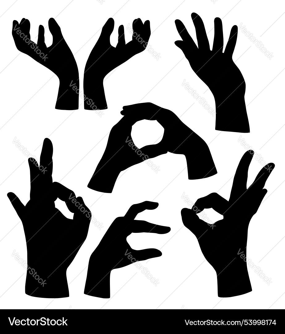 Human hand sign action black silhouette Royalty Free Vector