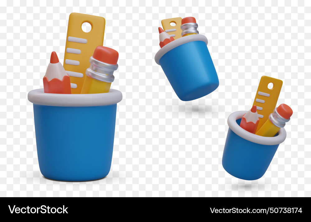 Realistic cup with pencils ruler stand Royalty Free Vector