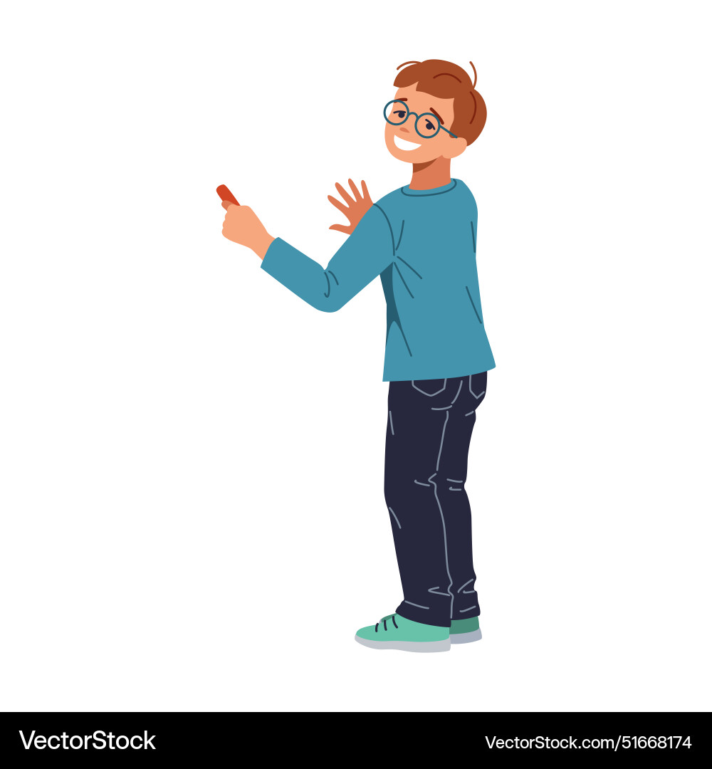 Toddler boy in cap drawing with chalk color Vector Image