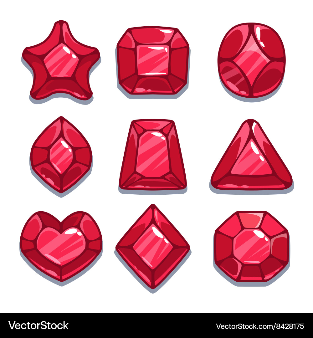 Cartoon red different shapes gems Royalty Free Vector Image