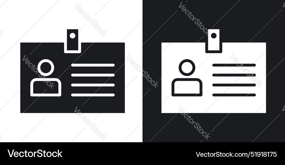 Id badge icon set in solid black and white color Vector Image