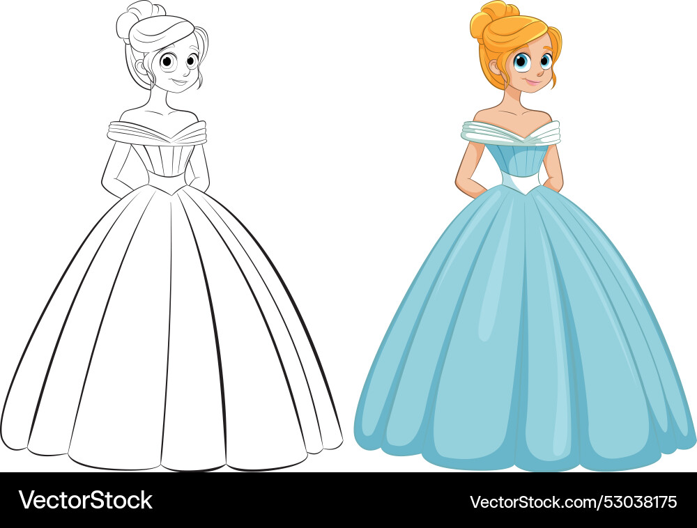 Princess with color and outline versions Vector Image