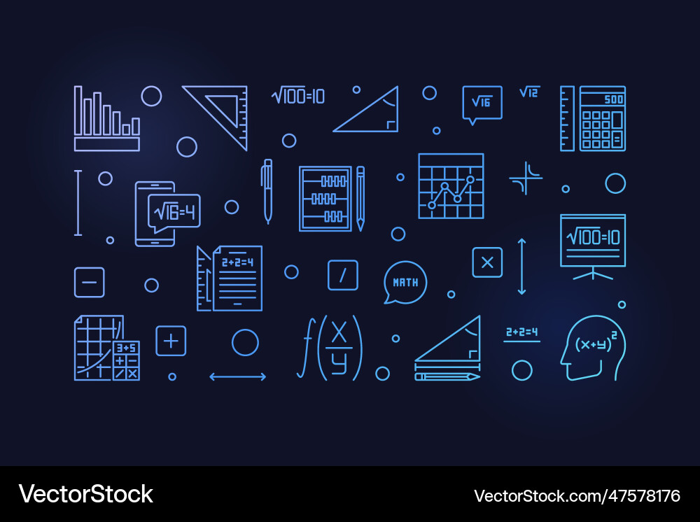 Algebra learning outline blue horizontal banner Vector Image