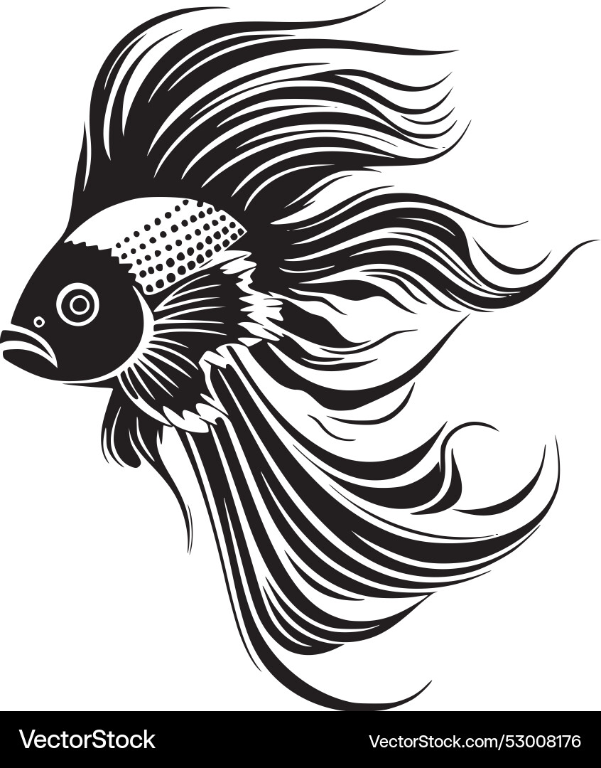 Betta fish - black and white Royalty Free Vector Image