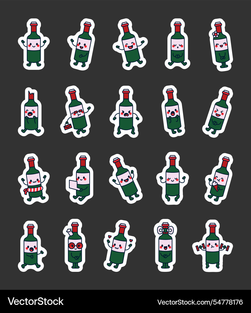 Bottle wine character set Royalty Free Vector Image