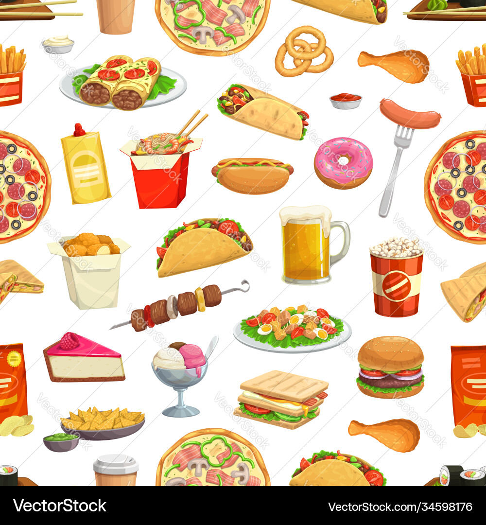 Fast food pattern seamless background hamburgers Vector Image