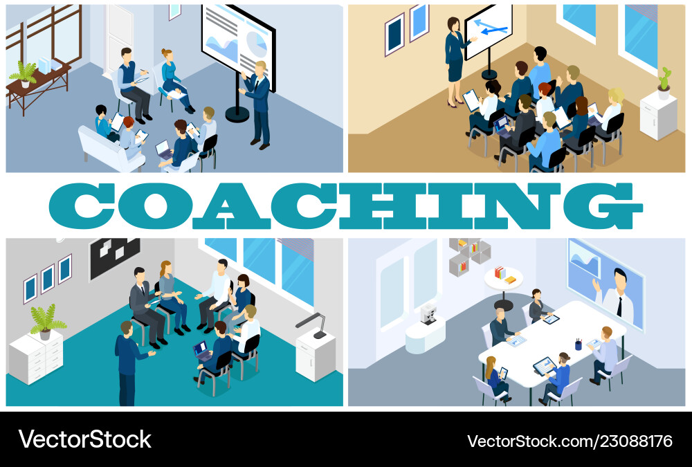 Isometric coaching and training composition Vector Image