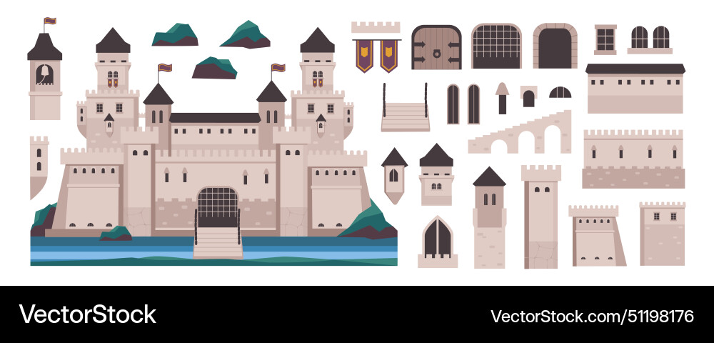 Medieval castle elements constructor mega set Vector Image
