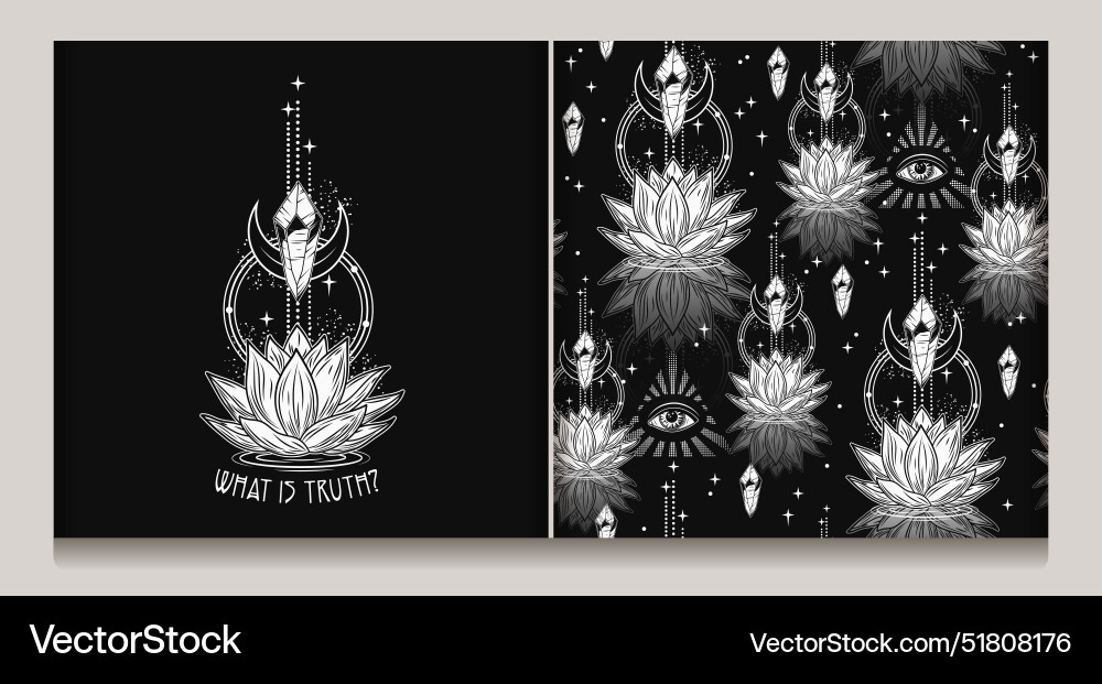 Mysterious pattern label with lotus crystals Vector Image