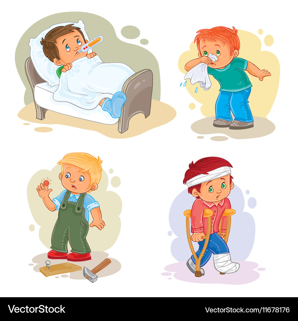 Set icons little boy sick Royalty Free Vector Image