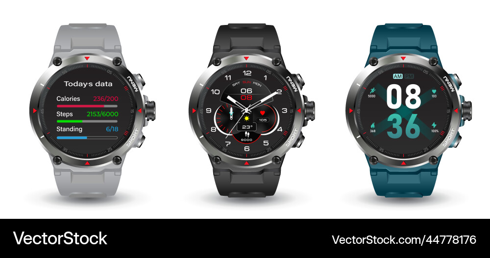 Smartwatch collectionblueblackgray realistic Vector Image
