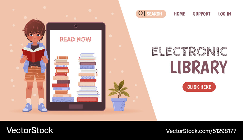Electronic library concept landing page Royalty Free Vector
