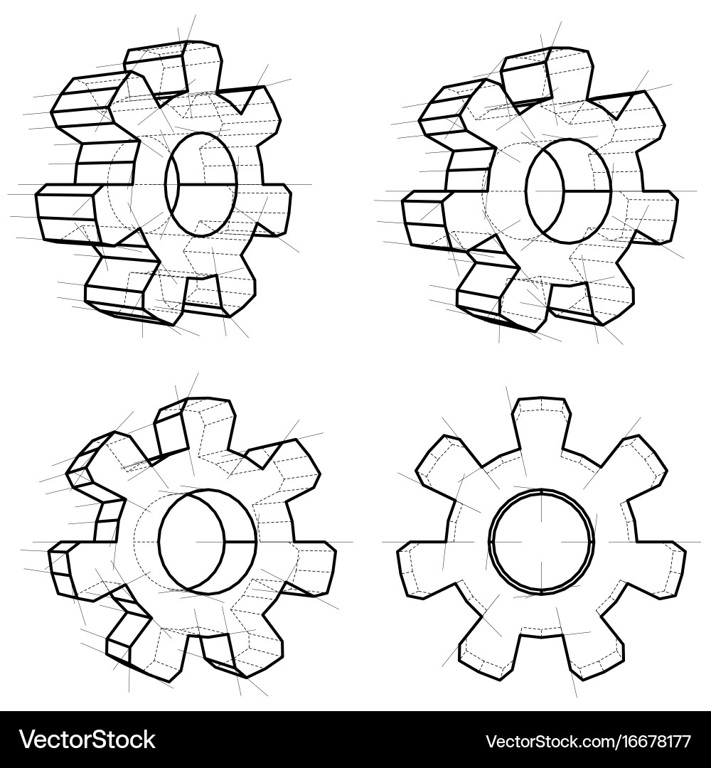 Four wire-frame gears Royalty Free Vector Image