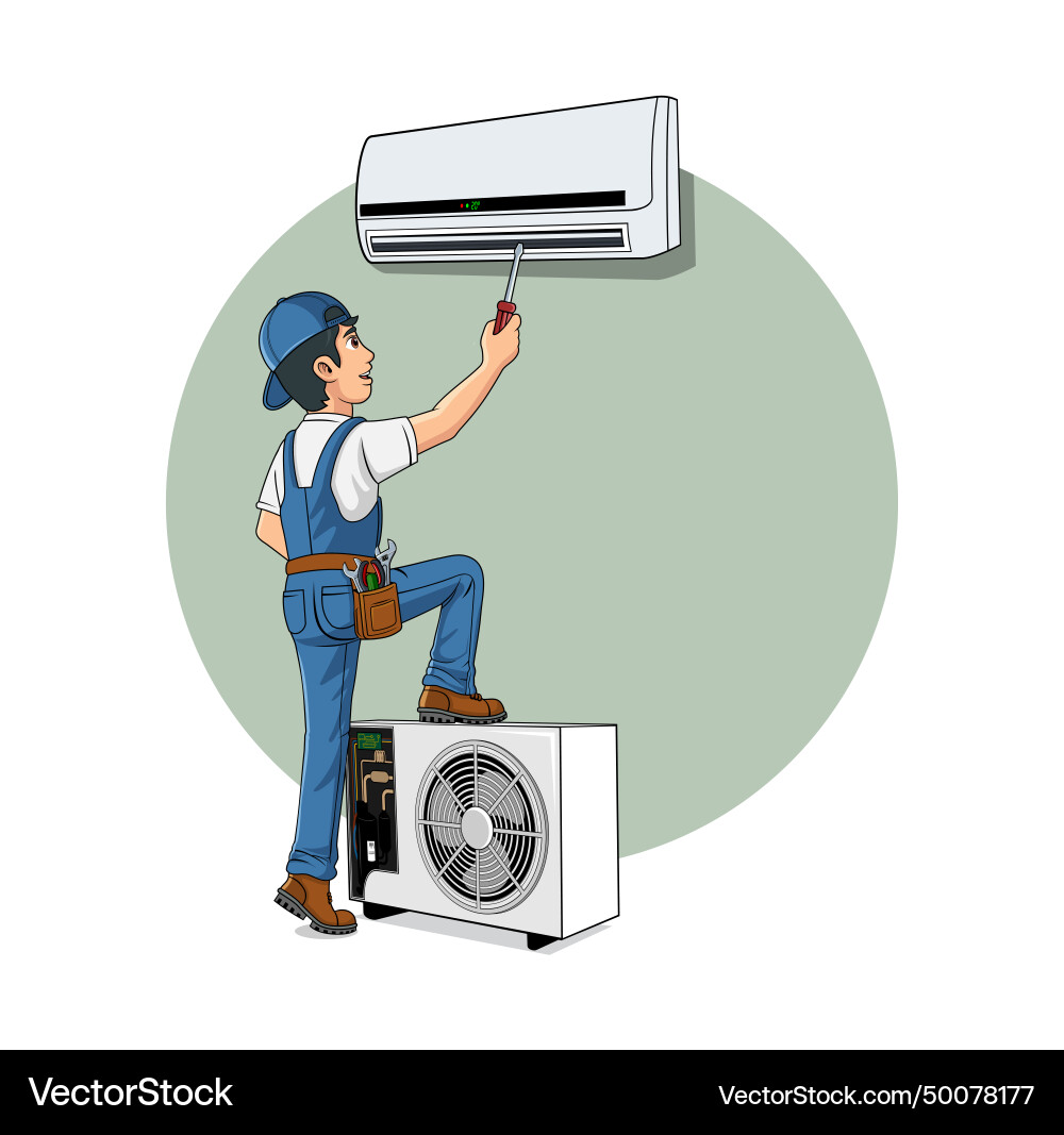 Hvac service cartoon character design Royalty Free Vector