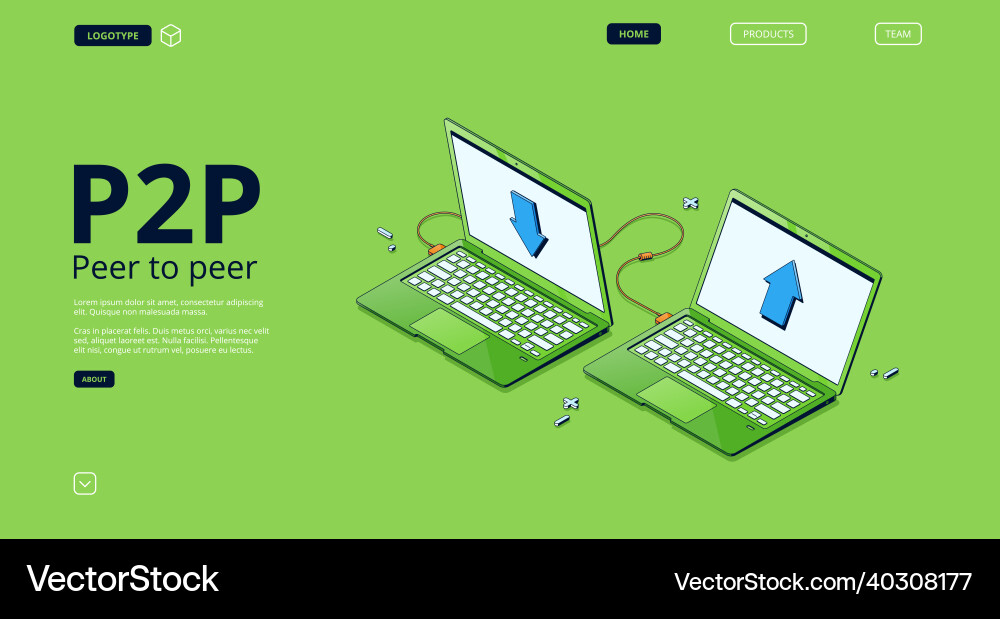 P2p network peer to connection banner Royalty Free Vector