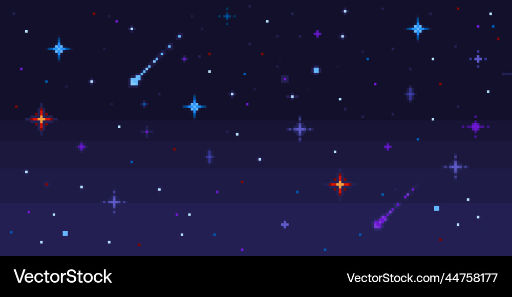 Pixel art night sky starry space with shooting Vector Image