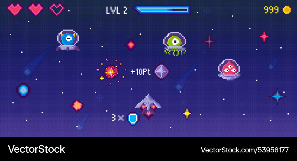 Retro space shooter video game level with alien Vector Image