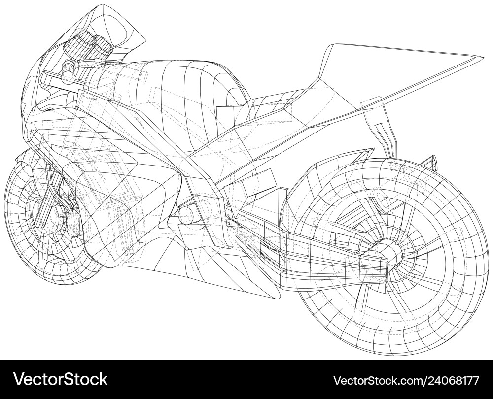 Sport Motorcycle Wireframe - Technical Royalty Free Vector