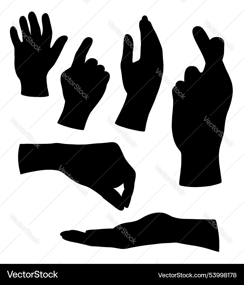 Human hand sign action black silhouette Royalty Free Vector