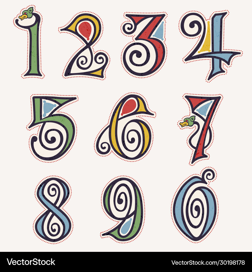 Numbers set in true celtic knot-spiral style Vector Image