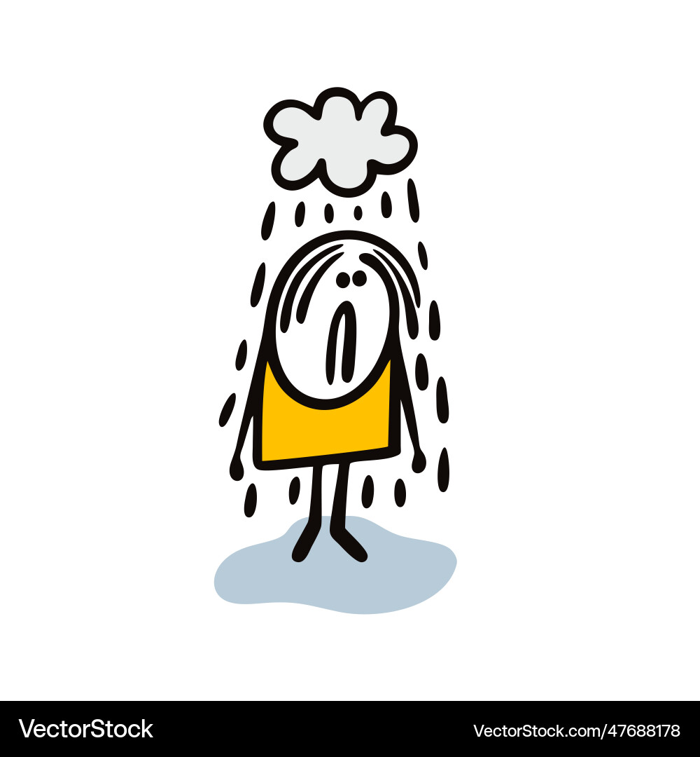 Sad Stickman in Rain Royalty Free Vector Image