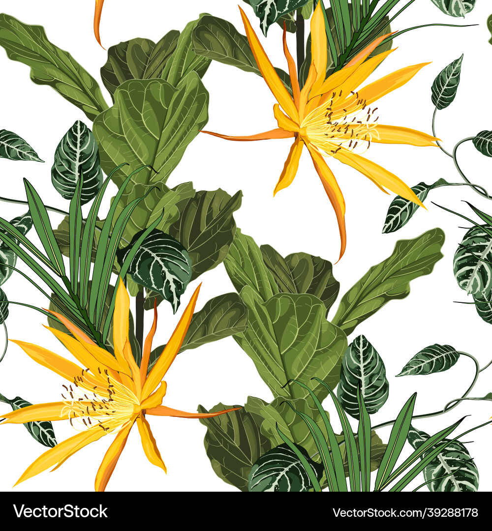 Seamless pattern with tropical yellow flowers Vector Image