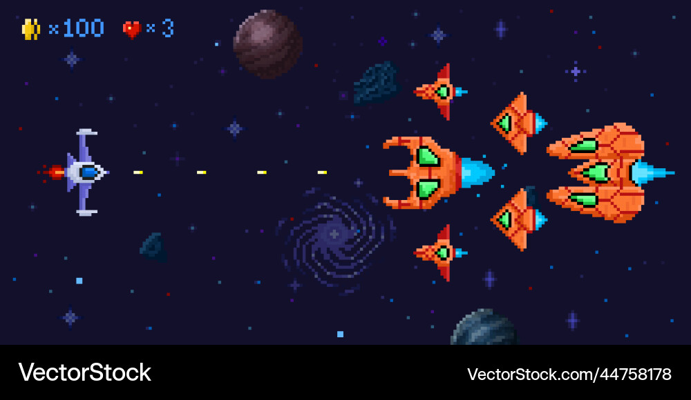 Space battle arcade game level pixel art galactic Vector Image