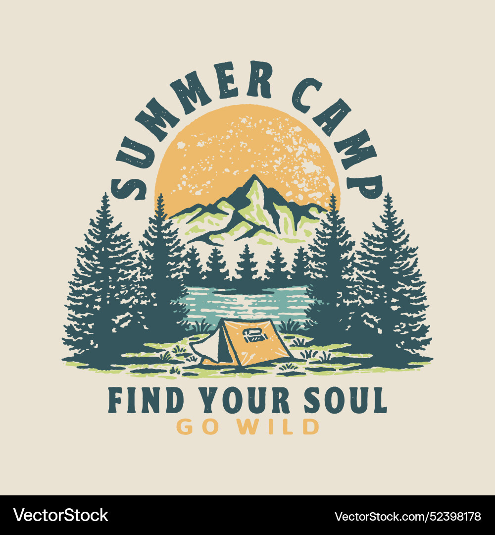 Summer camp lake mountains Royalty Free Vector Image