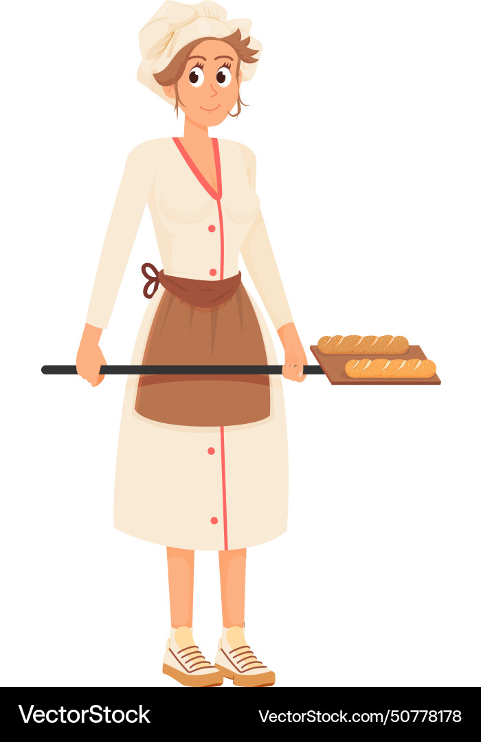 Woman baking bread professional chef cartoon Vector Image