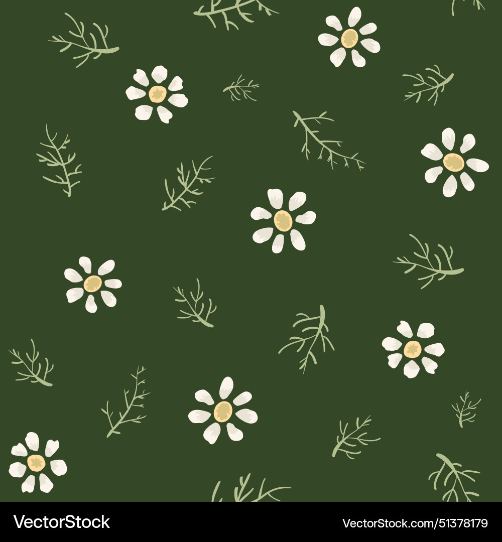 Chamomile flower and leaf seamless pattern Vector Image