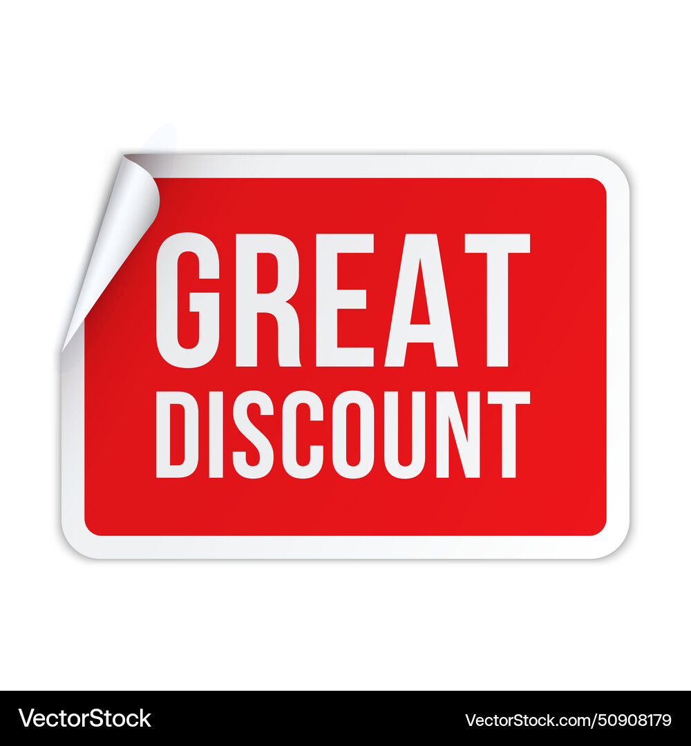 Great discount peel off red rectangular sticker Vector Image