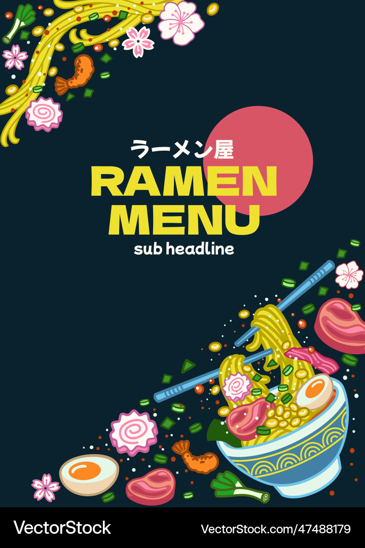 Japanese background with ramen noodle Royalty Free Vector