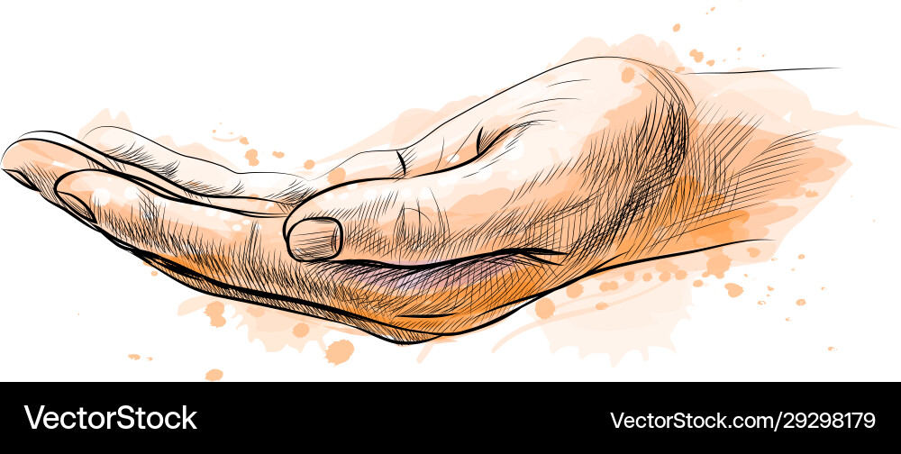 Open palm hand gesture from a splash watercolor Vector Image
