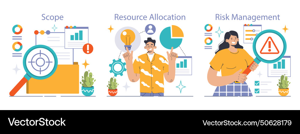 Project management set flat Royalty Free Vector Image