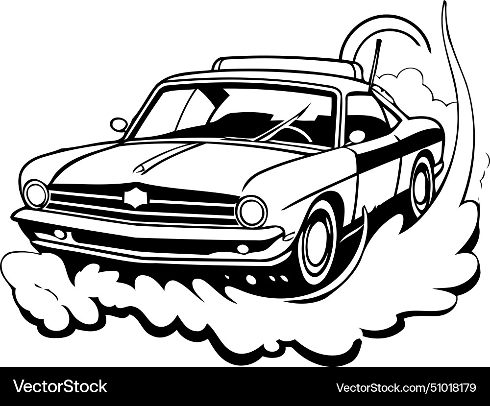 Retro car with splashing water on white background