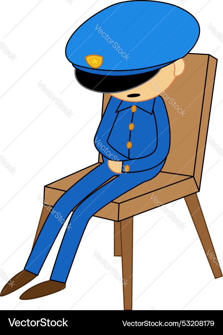 Sad policeman sitting on a chair looking down Vector Image