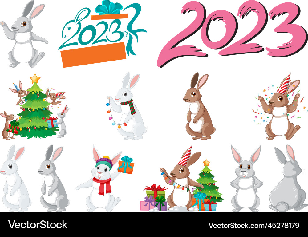 Set of 2023 new year element icon Royalty Free Vector Image