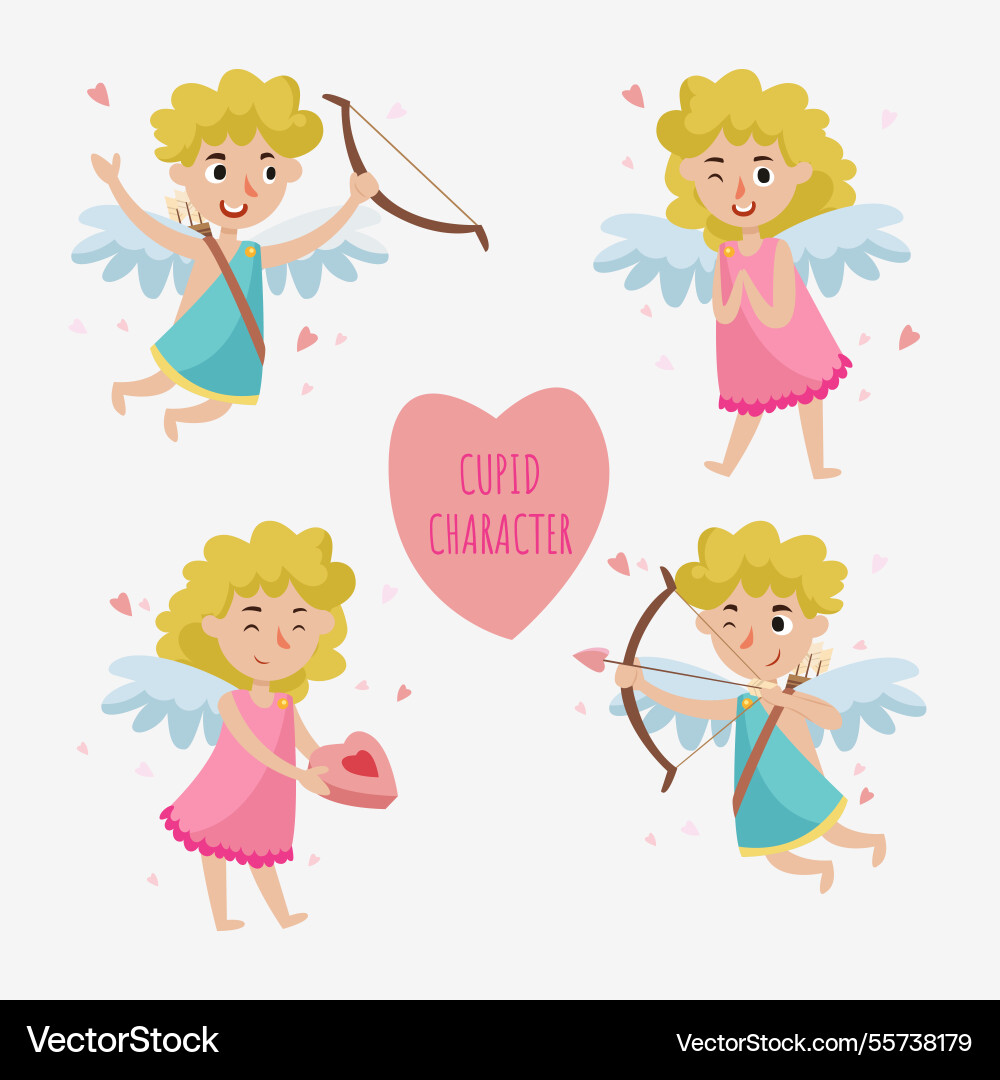Set of cupid characters Royalty Free Vector Image