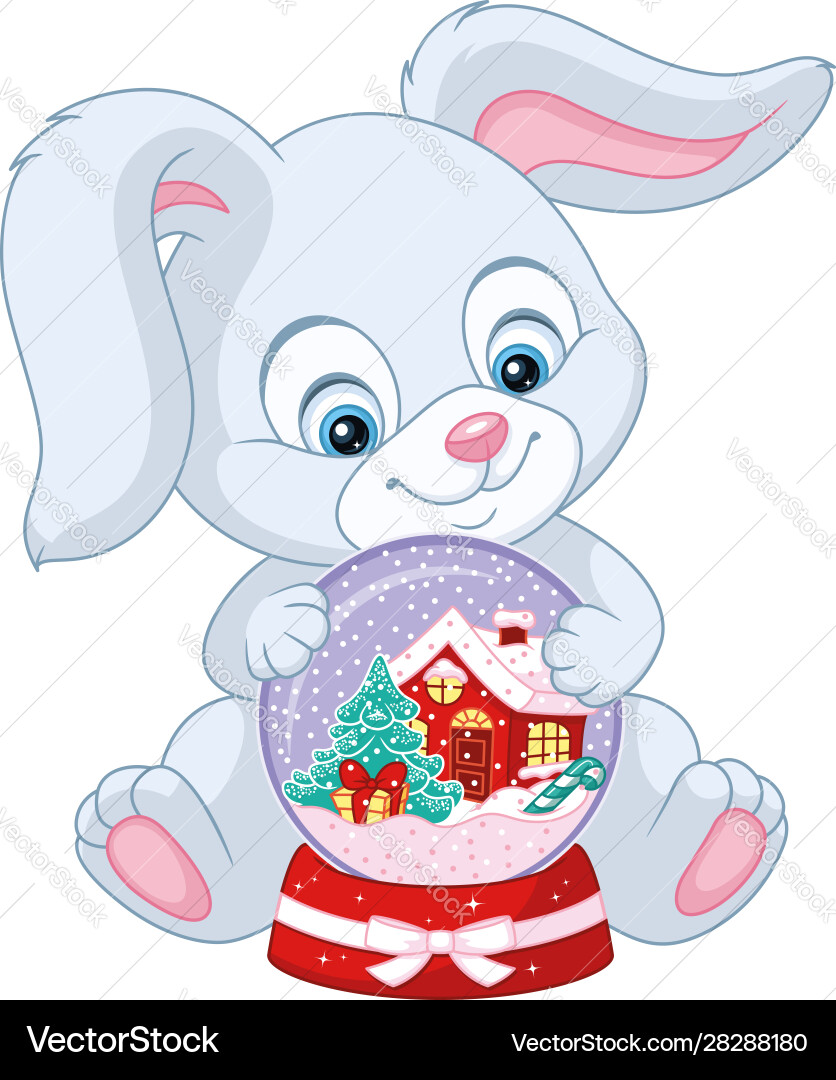 Bunny with christmas snow globe Royalty Free Vector Image